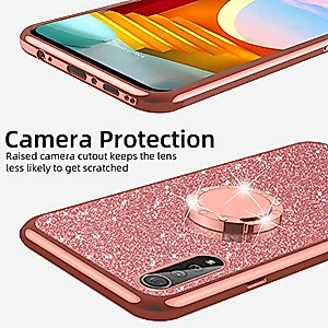 nancheng for LG Velvet 5G Case (LM-G900), LG Velvet 5G UW Case Glitter Luxury Sparkles TPU Slim Cute for Women Girls with Kickstand, Bling Diamond Ring Stand & Strap Case for LG Velvet 5G-Rose Gold