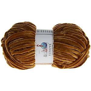 YUYOYE 100% Micro Polyester Soft Velvet Yarn Blanket Yarn for Crochet and Knitting, Chenille Yarn -Dark Caramel