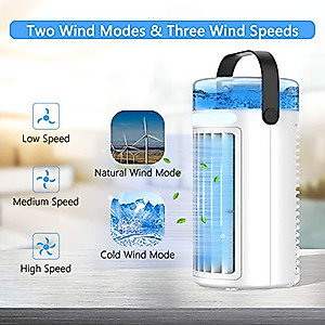 Altered park Portable Air Conditioner Fan, Personal Cooler Super Quiet Desk Fan Mini Air Cooler with 7 Colors LED Light, 3 Speeds,2-Wind Mode, Air Circulator Humidifier Misting Fan for Home Office