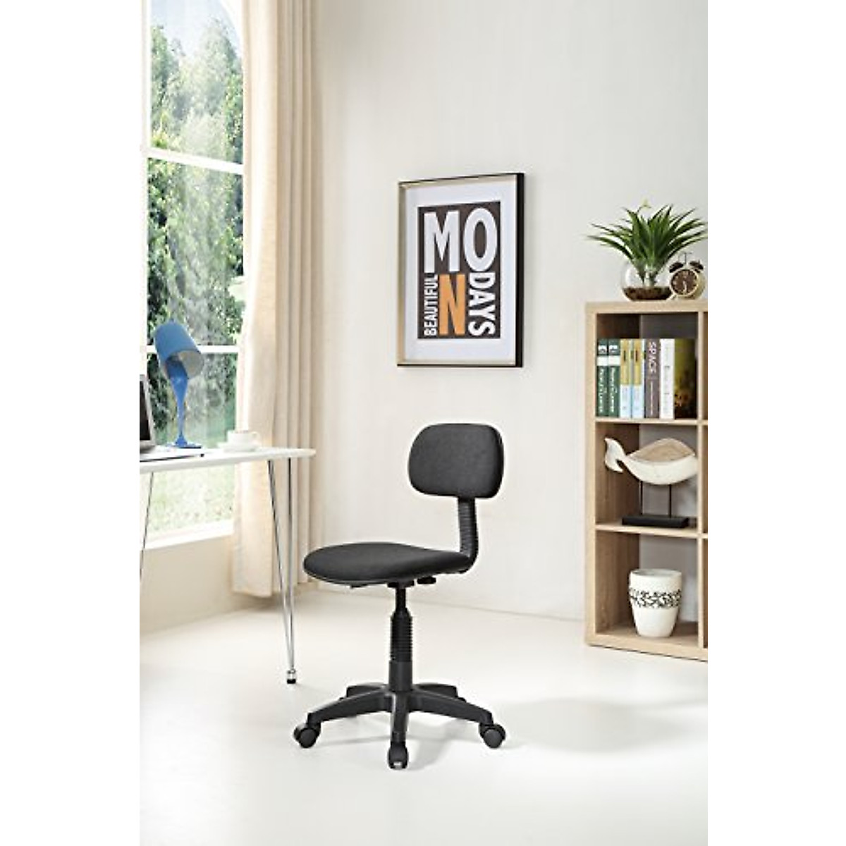 Hodedah Armless, Low-Back, Adjustable Height, Swiveling Task Chair with Padded Back and Seat in Black