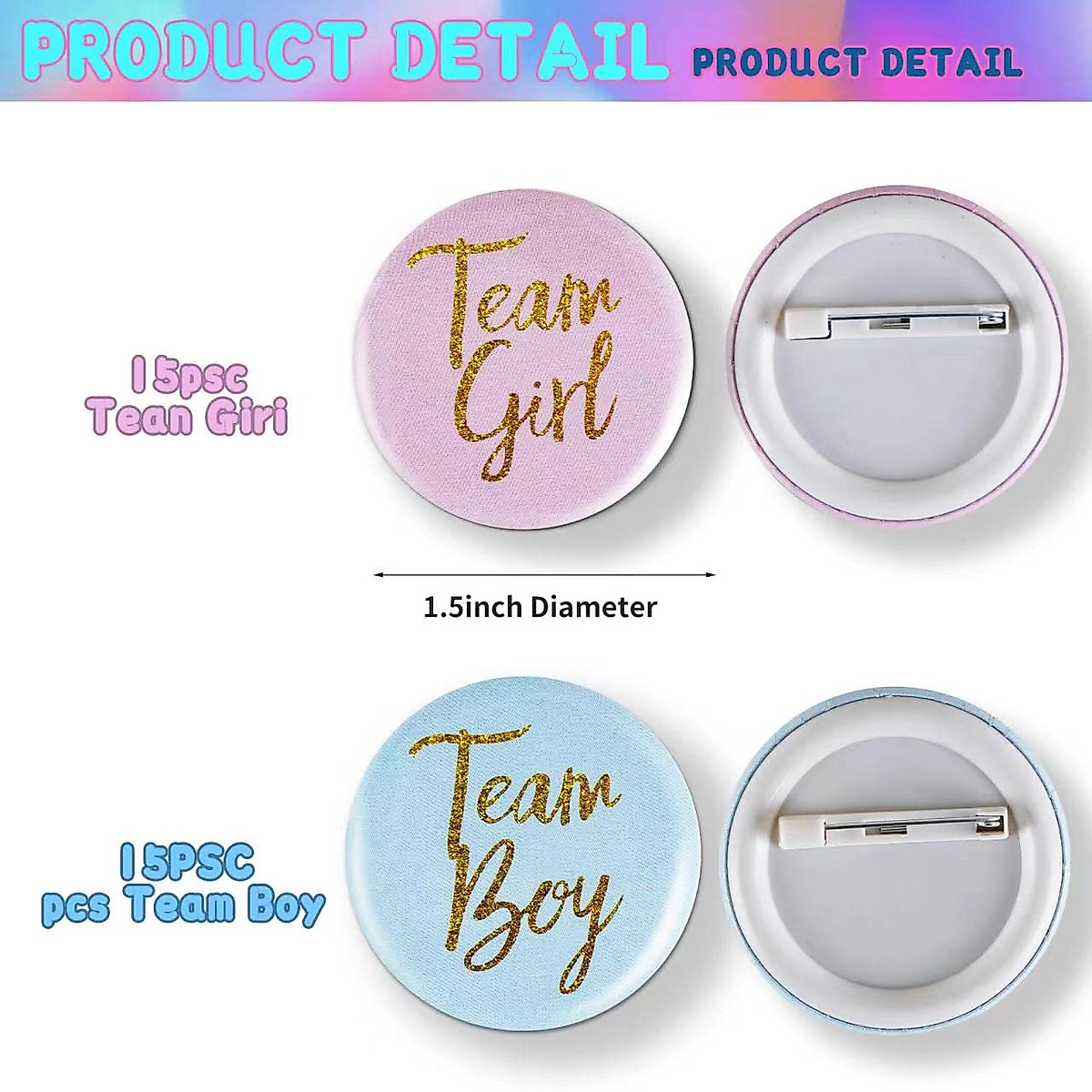 Gentlife Gender Reveal Button Pins 30 Pcs, Team Boy Girl Button Pins Baby Shower Pink Blue Button Pin for Baby Shower Party Favors Gender Reveal Party Supplies