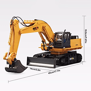 QIYHBVR 11 CH Remote Control Excavator Construction Vehicle 2.4Ghz Remote Control Bulldozer, Rechargeable RC Truck Excavator Toys for Boys Girls Kids Gift