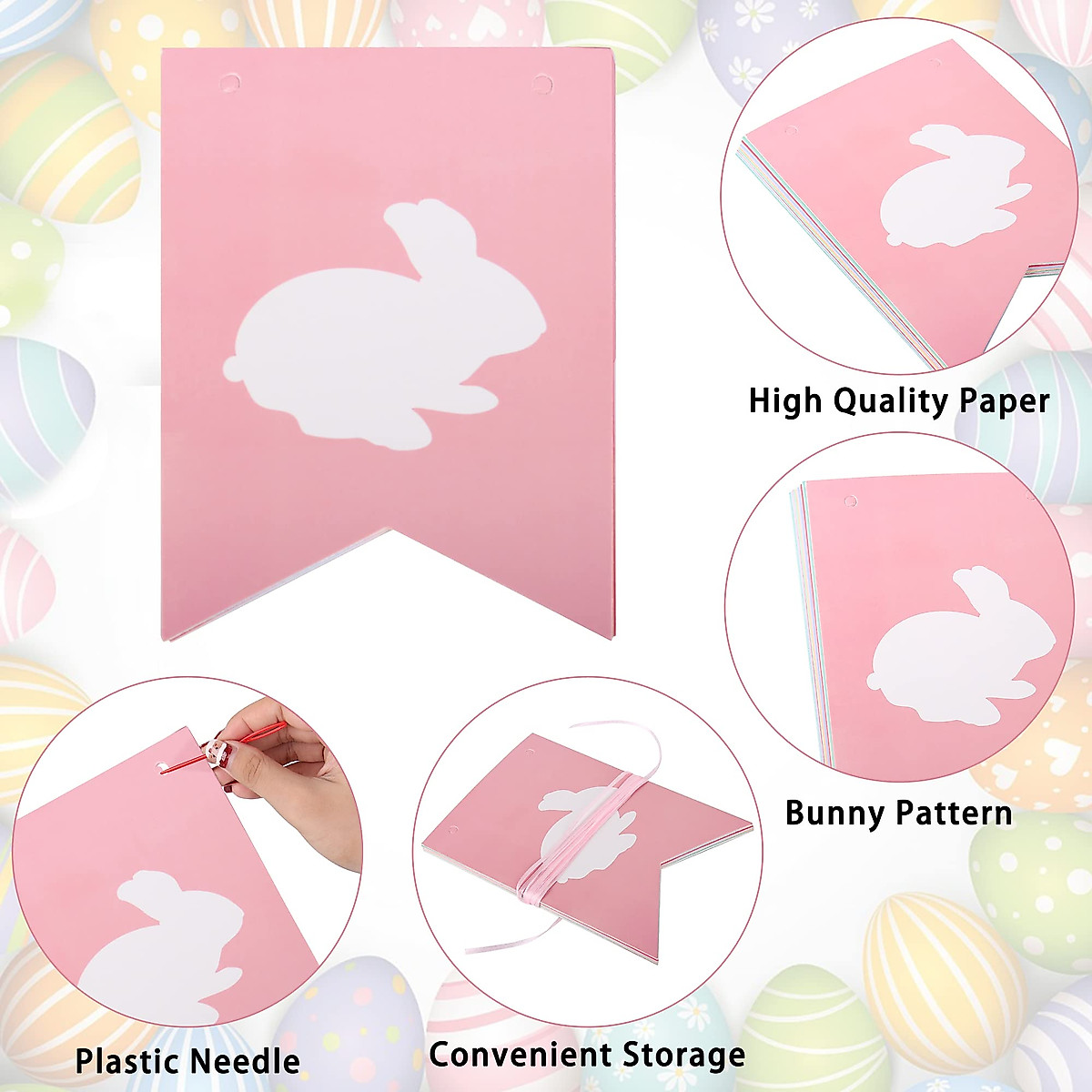 2PCS Large Easter Basket Empty for Teens Boys Girls Kids + Easter Banner + Pen, Bunny Personalized Easter Basket for Candy Stuffers Gifts Toys Egg Hunt Tote Bag Bucket, Party Favors Easter Basket Bulk