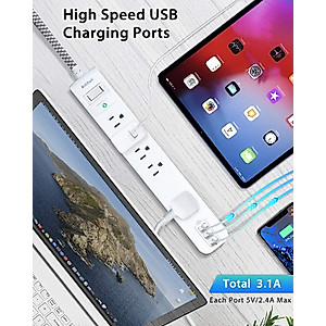 2 Pack Power Strip Surge Protector and Extension Cord with 3 USB Ports 3 Widely Spaced Outlets