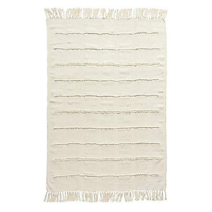 Creative Co-Op Cream Cotton Blend Chenille Fringe Blankets and Throws, Off-White