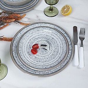 Gofunfun Melamine Dinnerware Sets 12 PCS - Service for 4 Plates & Bowls Sets Dishwasher Top-Shelf Safe, BPA Free Dinner Dishes Set for Everyday Use-Granite Pattern Gray