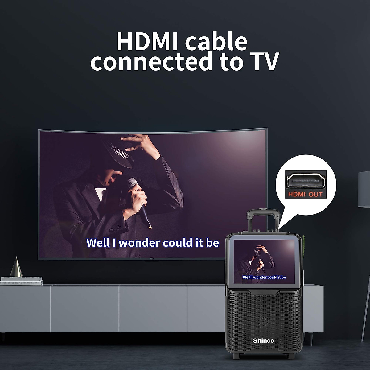 Shinco WiFi Karaoke Machine with 2 Wireless Mics, 15'' Touch Screen, Bluetooth, Lyrics Display (Black)