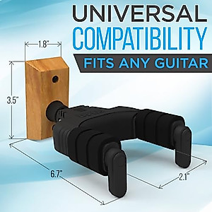 Pyle Guitar Wall Mount Hanger with Auto Lock, Universal Hook Holder with Sapele Hard Wood Base, 45 Degree Swivel, EVA Cushion for Electric and Acoustic Guitars