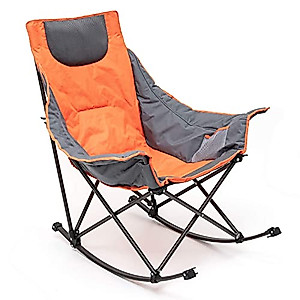 SUNNYFEEL Rocking Camping Chair, Luxury Padded Recliner, Oversized Folding Lawn Chair with Pocket, Heavy Duty for Outdoor/Picnic/Lounge/Patio, Portable Camp Rocker Chairs with Carry Bag (Orange)