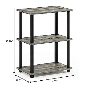 Furinno Turn-N-Tube No Tool 3-Tier Storage Shelf, Narrow, Espresso/Black & (99557GYW/BK) Turn-N-Tube 4-Tier Multipurpose Shelf Display Rack - French Oak Grey/Black