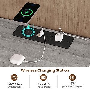 ADORNEVE Nightstand with Wireless Charging Station and LED Lights, Grey Night Stand with 2 Drawers and Open Storage for Bedroom, Bedside Table with Pull-Out Shelf, Modern End Side Table