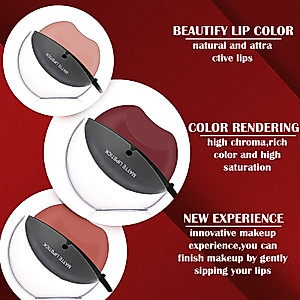 DAGEDA 3 Colors Matte Lipstick Set, Matte Velvet Lipstick Lip Shape Lazy Lipstick, Long Lasting High Pigmented Non-stick Cup Lip Gloss, Waterproof Easy to Color Lipstick Lazy Lip Makeup（Color C