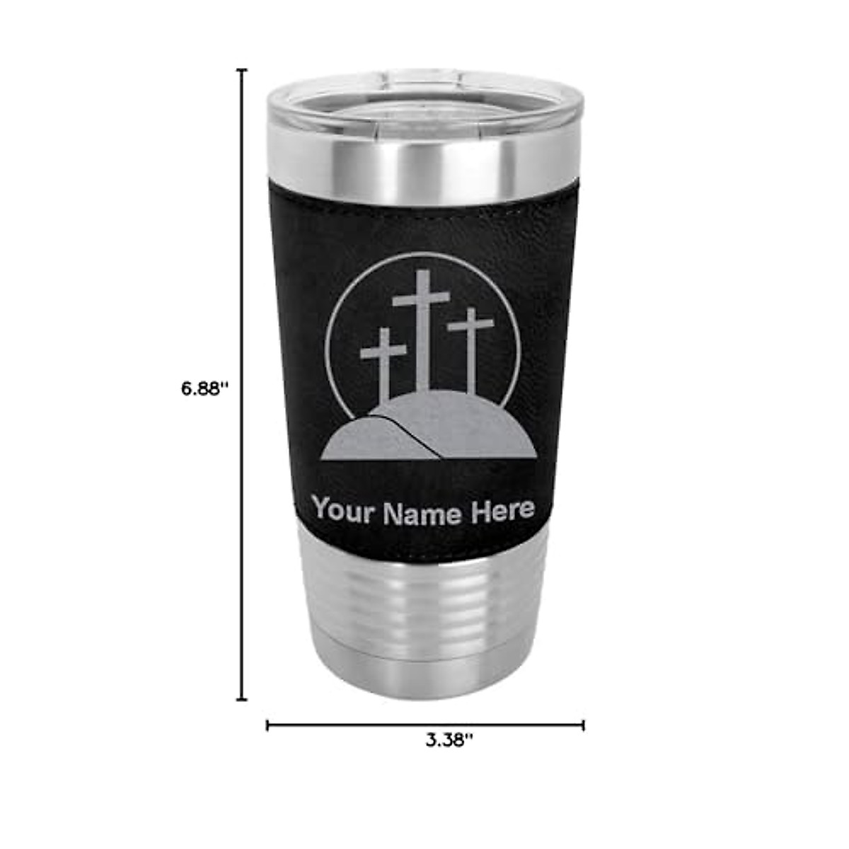 LaserGram 20oz Vacuum Insulated Tumbler Mug, Calvary Cross, Personalized Engraving Included (Faux Leather, Black)