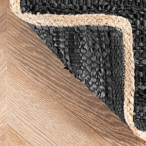 nuLOOM Sabby Hand Woven Leather Flatweave Area Rug, 4x6, Black