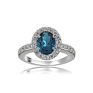 Ice Gems Sterling Silver London Blue and White Topaz Oval Halo Ring, Size 7