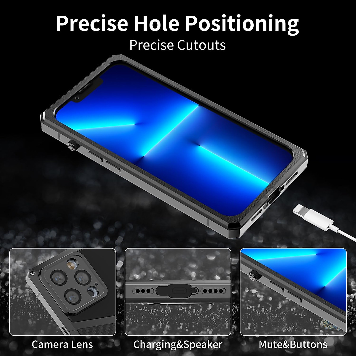 HUALIMEI Luxury Case for iPhone 13 Pro Max 6.7", Carbon Fiber Aluminum Phone Cover, Military Protective Armor with Tempered Glass Screen Protector Full Body Heavy Duty Shockproof Protection for Men