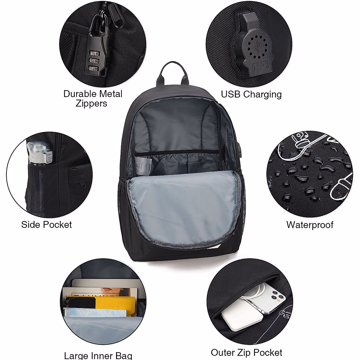 Pawsky School Backpack for Kids Skateboard Anime Luminous Backpack with USB Charging Port, Anti Theft Lock, College School Bookbag for Teen Boys and Girls with Lunch Bag and Pencil Case