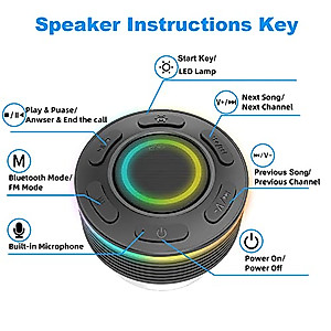 Bluetooth Shower Speaker, IP7 Waterproof Speakers Bluetooth Wireless with Suction Cup, Portable Speaker 360 HD Surround Sound, LED Light Wireless Speaker Dual Stereo Pairing, Built-in Mic Shower Radio