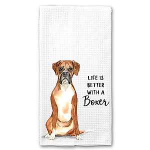 Watercolor Life is Better with a Boxer Microfiber Kitchen Tea Bar Towel Gift for Animal Dog Lover