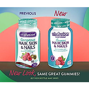Vitafusion Gorgeous Hair, Skin Nails Multivitamin Gummy Vitamins, plus Biotin and Antioxidant vitamins CE, Raspberry Flavor, 100ct (33 day supply), from America’s Number One Gummy Vitamin Brand
