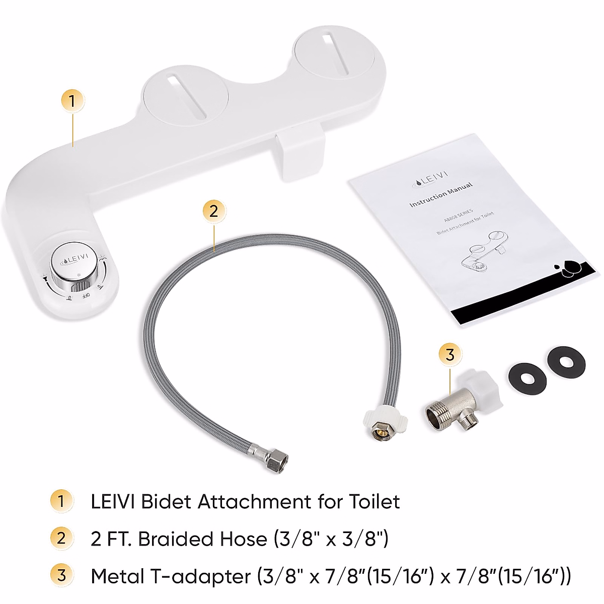 LEIVI Bidet Attachment for Toilet, Ultra-Slim Bidets for Existing Toilets with Dual Nozzle, Hygienic Toilet Bidet, Fresh Cold Water Sprayer, Adjustable Water Pressure