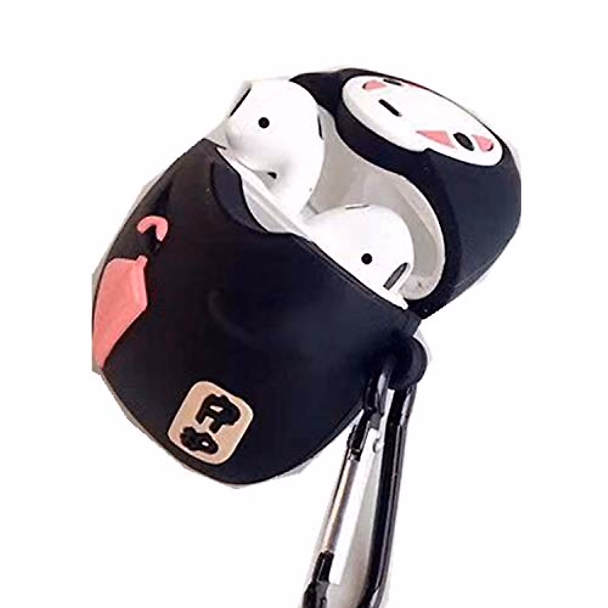 AirPods Case Protective Cover, 3D Japanese Cartoon No Face Shock Proof Soft Silicone Case Cover Skin Compatible for Apple AirPods 2 & 1, with Carabiner