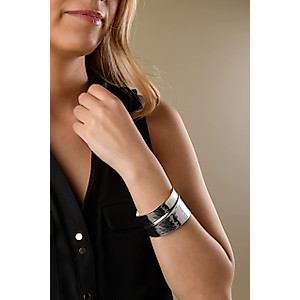 Charlie Paige Cuff Bracelet for Women | Nefriti Open Cuff Bracelet Bangle | Silver Finish