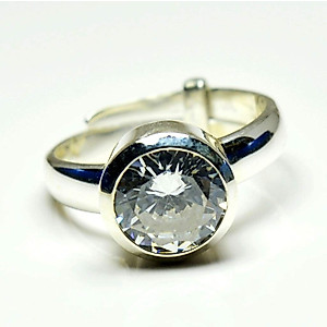 Gemsonclick Cubic Zircon 925 Silver Adjustable Ring 5 Carat Chakra Healing December Birthstone Size 5-13