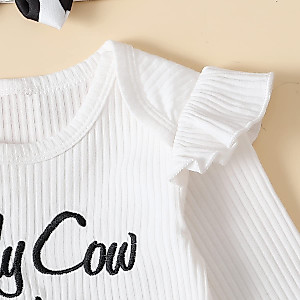 PadaGooder Baby Girl First Birthday Outfit Girl Cow Birthday Outfit Baby Holy Cow I'm One Bodysuit (White,12-18 Months)