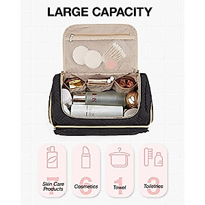 BAGSMART Travel Toiletry Bag for Women, Cosmetic Bag Makeup Bag Organizer with Handle, Travel Bag for Toiletries, Travel Accessories, Full Sized Container, Black-M