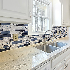 Art3dwallpanels 10-Sheet Peel and Stick Backsplash Tile Stickers, Stick on Backsplash for Kitchen Stone Design 12"x12" Blue