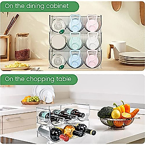 2 Pcs Plastic Stackable Water Bottle Holders -Water Bottle Organizer Kitchen Pantry Refrigerator Storage Bins - Wine and Water Bottle Organizer Stand Countertop Cabinet Organization Rack