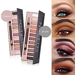 All In One Makeup Kit for Womem Full Kit,12 Colors Eyeshadow Palette,6 Colors Lipstick Set,2 Full Coverage Foundation and Primer, Eyebrow Soap,Waterproof Eyeliner and Mascara (102 Nude + 104 Buff Beige+ Matte Shadow)