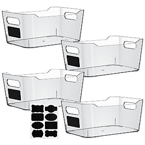 Clear Plastic Storage Bins with Labels and Marker, Pantry Organizers and Storage Containers Fridge Organizer Bins Kitchen Organization Cabinet Organizer Bin for organizing Home Freezer Refrigerator