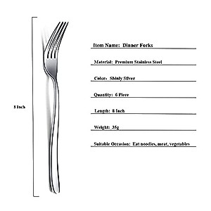 Dinner Forks 6 Piece, Stainless Steel Forks Silverware Set, Dessert Forks, Table Forks, Salad Forks for Home, Kitchen or Restaurant, Dishwasher Safe (Silver-8 Inch)