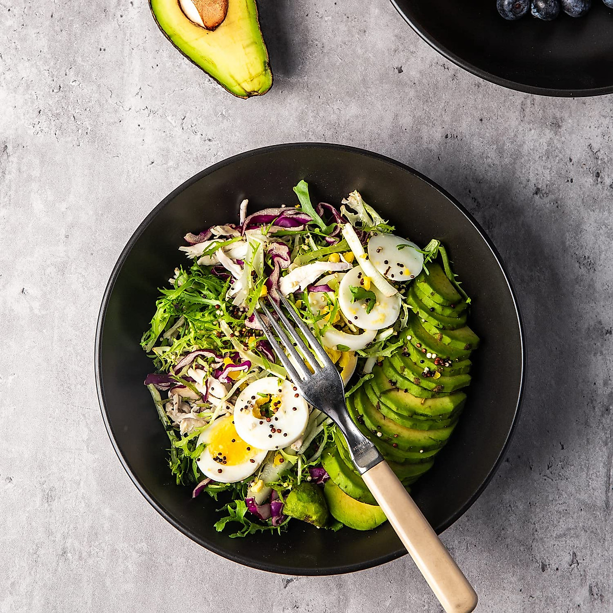 AmorArc 8.75‘’ Large Pasta Bowls, 42 ounce Deep Stoneware Bowls Set of 4 for Kitchen, Wide Bowls for Pasta/Salad/Fruit/Oatmeal/Soup, Microwave&Dishwasher Safe-Matte Black