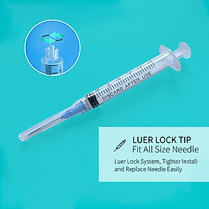10 Pack 3ml Syringes with Needle - 23G, 1.0 inch Needle Luer Lock Syringe Individually Packaged (3ml, 10)
