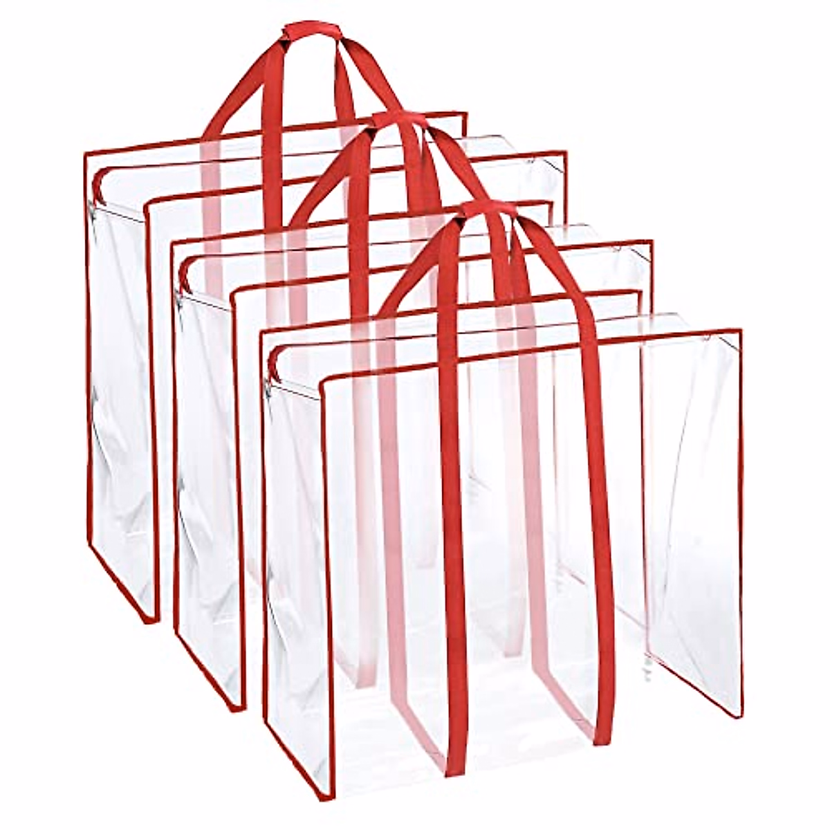 ProPik Clear Storage Bag Gift Wrap Clothes Organizer Big Zippered Christmas Decorations Storage Vinyl Bag for Under Bed Moving Bedding Linen Pillow Blanket Cloth Bag Reinforced Handles (Red, 3)