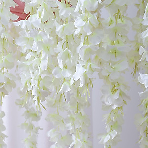Duovlo 12 Piece Artificial Silk Wisteria Vine 3.6 Feet Ratta Hanging Flower Garland String Home Party Wedding Decor (White)