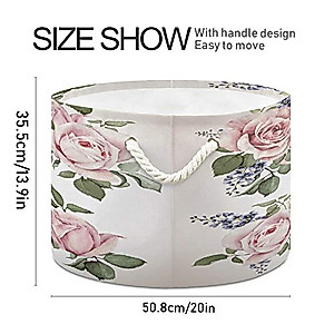 ALAZA Rose Flower Watercolor Large Storage Laundry Basket with Handles for Blanket Toys Towels Nursery Hamper Bin 20" x 20" x 14"