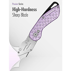 FantastiCAR Folding Utility Knife Cute Box Cutter, Chic Pattern on Metal Body with Extra 5 Blades (Purple-Hearts)
