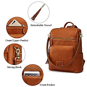 S-ZONE Genuine Leather Women Backpack Purse Vintage Fashion Shoulder Bag Travel Schoolbag Daypack with Tassel Luggage Sleeve
