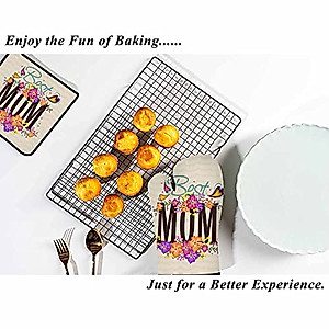 Samgula Best Mom Oven Mitts and Pot Holders Sets Happy Mother's Day Hearts Flowers Heat Resistant 3pcs for Cooking Baking BBQ