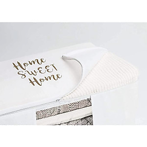 STUFF & THINGS 2 Pack PVC Storage Bags for Bedroom, Clothes and Blanket Organizer, Double Zipper Organization Bag, Foldable Fabric Boxes Laundry Room, Large Capacity Comforter Bag (2 White)