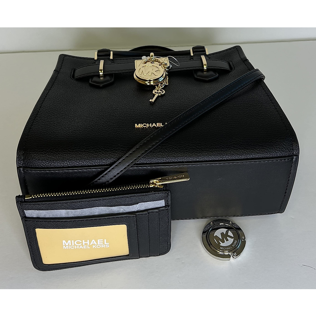 Michael Kors MICHAEL Michael Kors Hamilton SM Satchel bundled with SM TZ Coinpouch Purse Hook (Black)