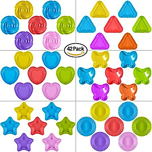 42 pcs Silicone Cupcake Baking Cups, SENHAI Non-Stick Heat Resistant Cake Molds Ice Cube Molds for Making Muffin Chocolate Bread - 6 Shapes
