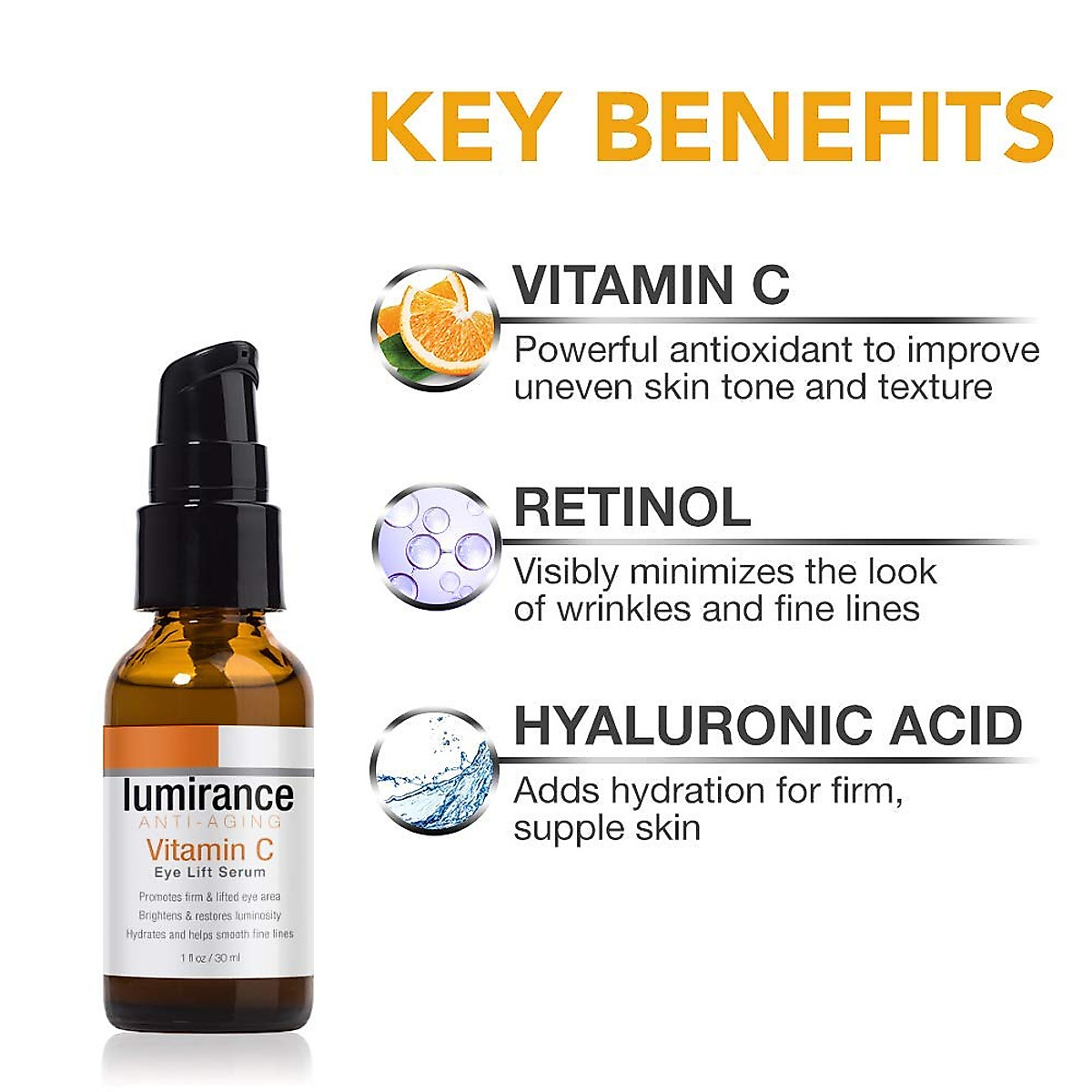 Lumirance Vitamin C Eye Lift Serum, Minimizes the Look of Wrinkles and Crows Feet, Helps with Firming and Dark Circles, 30ml/1 fl oz