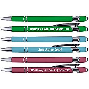 Greeting Pen Nurse Pen Sets with Soft Touch Coated Metal and Stylus 6 pack 36109