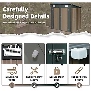 GRAVFORCE 4 x 6 FT Outdoor Storage Shed, Garden Tool Shed with Lockable Door, Storage Houses for Outside, Large Metal Storage Sheds for Bike, Patio Lawn, Backyard