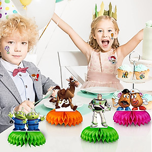 9 Pcs Toy Game Honeycomb Centerpieces, Toy Inspired Story Party Supplies, Centerpieces for Tables, Double Sided Table Centerpieces with 50 stickers, for Party Baby Shower Photo Booth Props